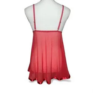 Source Unknown | Intimates & Sleepwear | Red Sheer Small Lace Babydoll ...